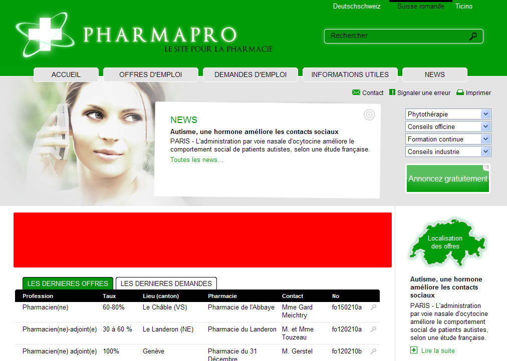Publicité sur Pharmapro.ch